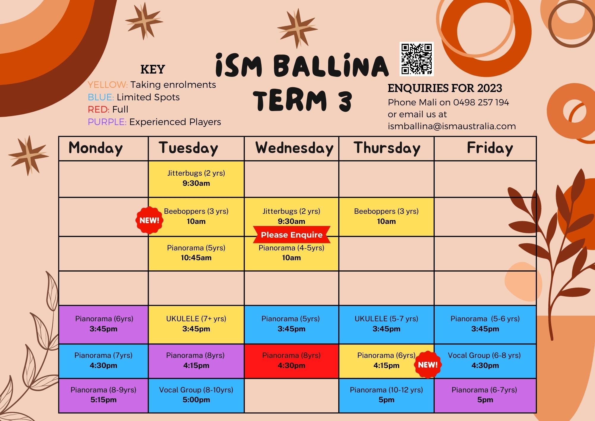 Timetable, Term 3, 2023